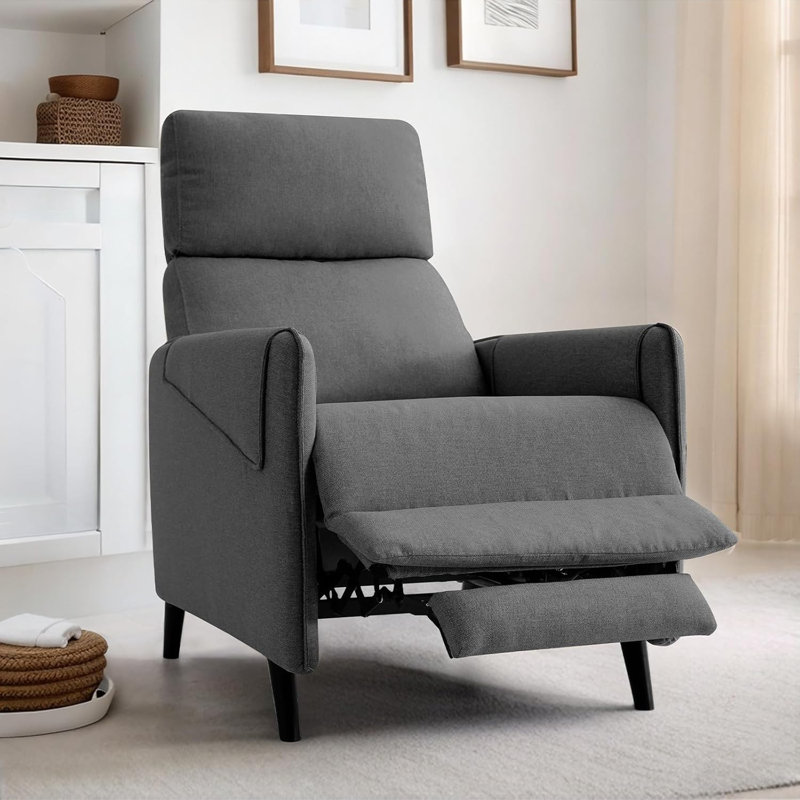 Wingback Pushback Recliner Chair Modern Single Living Room Chair Grey George Oliver